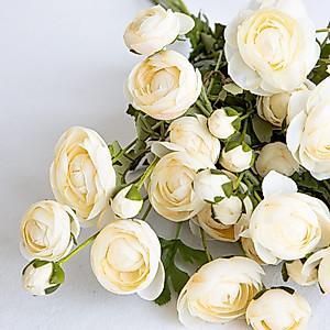 Artificial Fake Ranunculus Flowers | Beautiful Wedding, Home, Garden & Party Decorations | Gift Idea | 6 Lush Flower Stems, Handcrafted Flowers Designed by Florists (White)