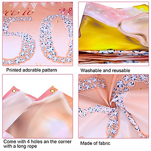 HOWAF Woman 50th Birthday Party Decoration Rose Gold, Fabric Banner for 50th Birthday Photo Backdrop Photography Background, 50th Birthday Outdoor Garden Table Wall Decoration Supplies