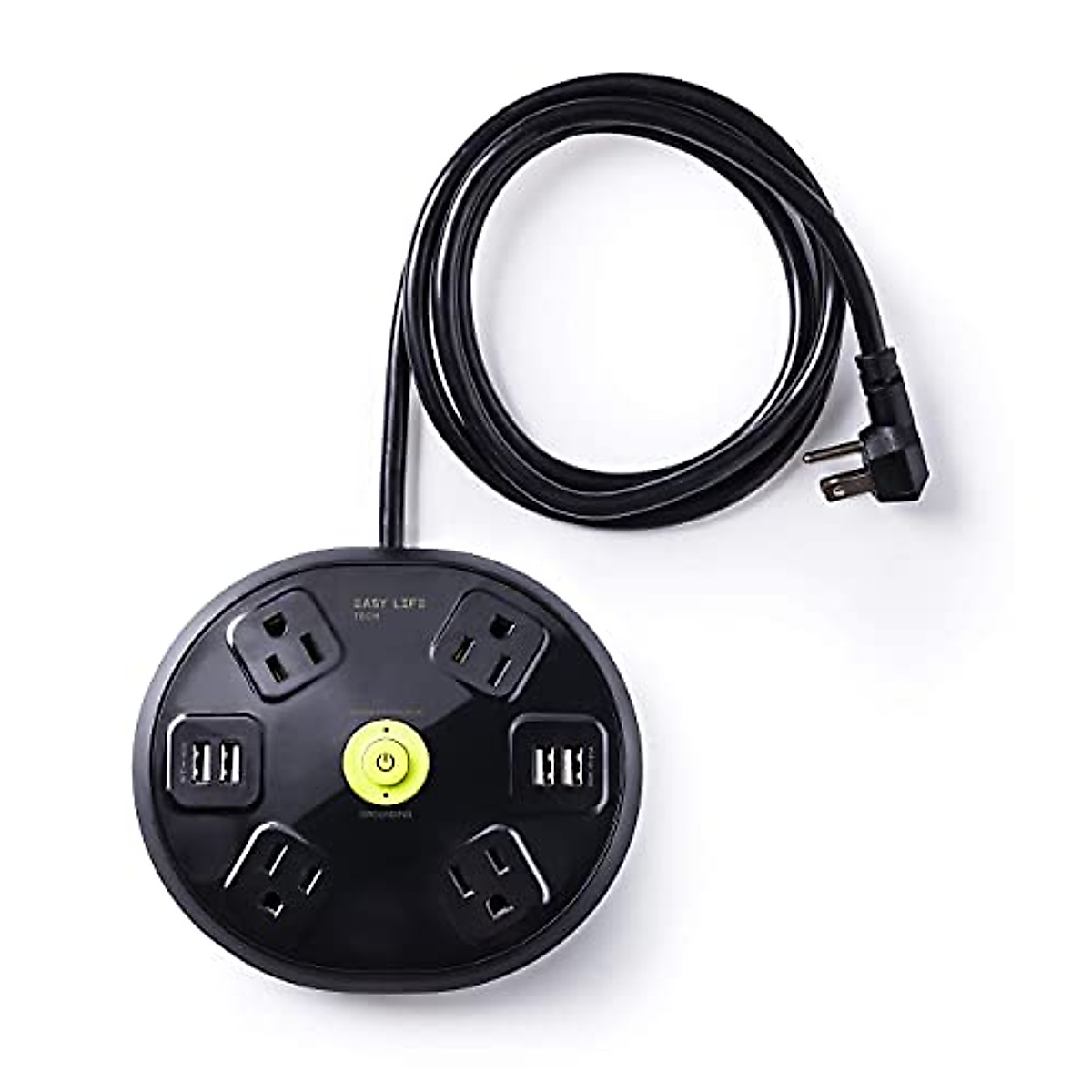 Power Strip Surge Protector Hub with 4 Outlet 4 USB 6 ft Extension Cord for Conference Room, 1200 Joules, Round Design by Easylife Tech