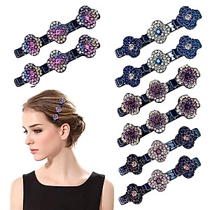 Hair Clips Accessories for Women Girls - 8-Pack Sparkling Crystal Stone Braided Hair Clips, Four-Leaf Clover Chopped Hairpin Duckbill Clip with 3 Small Clips for Styling Sectioning