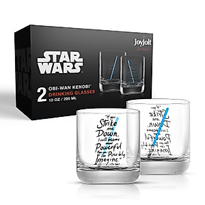 JoyJolt Star Wars Obi-Wan Kenobi Lightsaber Short Drinking Glass - 10 oz - Set of 2