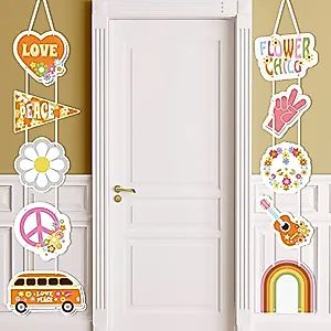Two Groovy Party Decorations Hippie Door Sign 60s Theme Porch Banner Garland Retro Boho Wall Hanging Photo Prop Backdrop Rainbow Daisy Flower Decor for Girls Birthday Baby Shower Favors Supplies