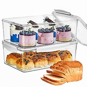 ORGIDOL 2 Packs Bread Box Airtight Bread Storage Containers Clear Bread Box for Kitchen Countertop, Stackable Bread Bin Large Bread Keeper for Homemade Bread, Muffins, Rolls, Bagel, Loaf
