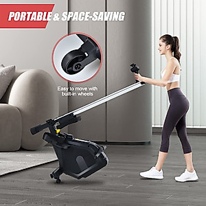 Goplus Foldable Magnetic Rowing Machine, Exercise Rower with LCD Monitor, 8 Level Adjustable Resistance, Device Holder, Transport Wheels, Full Body Exercise for Home Office Gym