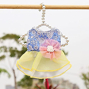 Pet Cute Floral Small Dog Dress For Girl Boy Cats Rabbit Fancy Tutu Adorable Princess Petite Vest Doggie Dresses With Mesh Flower For Pomeranian Chihuahua Skirt Summer Style Puppy Supplies (Yellow, S)