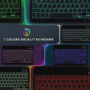 Backlit Bluetooth Keyboard Small Portable External Wireless Keyboard Cordless Rechargeable Illuminated for Android Tablet Cell Phone Smartphone iPad Pro Air Mini iPhone Windows Surface (Black)