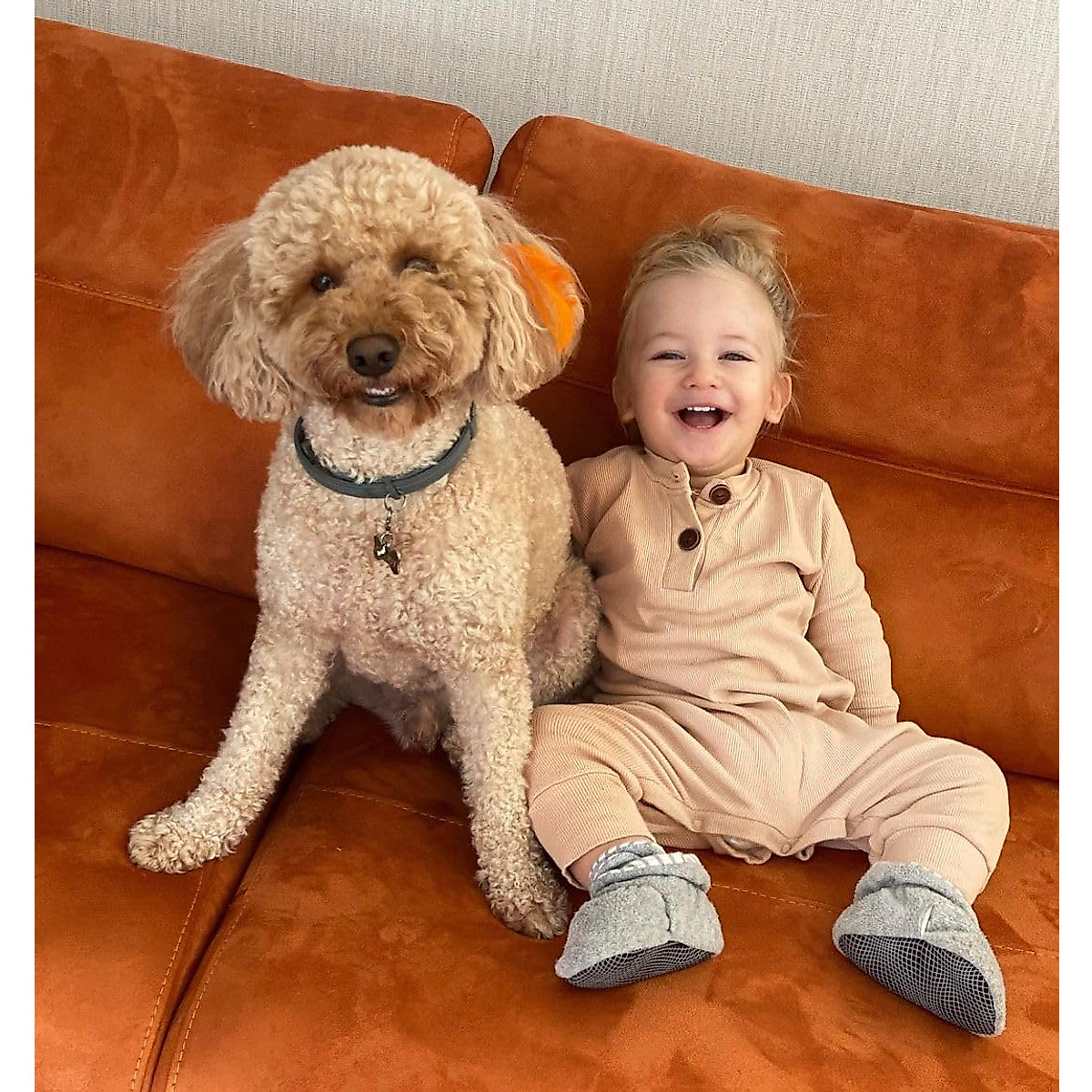 Ella Bonna Fleece Baby Booties, Three Snap Baby Slippers, Unisex Baby Gifts, Non-Slip Newborn Booties for Boys and Girls, Infant Baby Shower Shoes Months