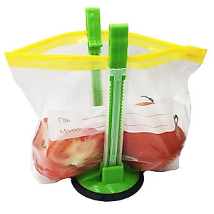 2 Pack Baggy Rack Holders for Food Prep Bag Holder Stand, 1 Pack Bamboo Dish Drying Rack Stand Drainer Storage Holder Organizer and 3 Pack Reusable Food Storage Bags, yamesu 6-Piece Kitchen Gadgets