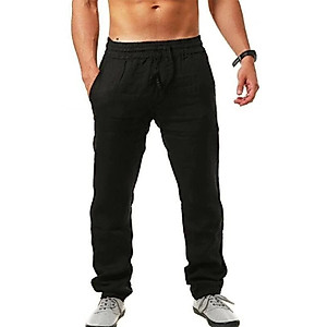 Rela Bota Mens Fashion Cotton Linen Pants Casual Sport Yoga Thin Jogging Lightweight Trousers Long Pants Black