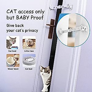 Neobay Child Proof Door Lock with Adjustable Door Strap and Latch. No Need for Interior Cat Door. Keep Toddler Out of Room with Litter Box While Let Cat in Easily.
