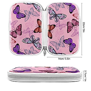 ZZKKO Flying Butterflies Pink Pencil Bag Case Zipper Pencil Holder Organizer Stationary Pen Bag Cosmetic Makeup Bag Pouch Purse for School Office Supplies