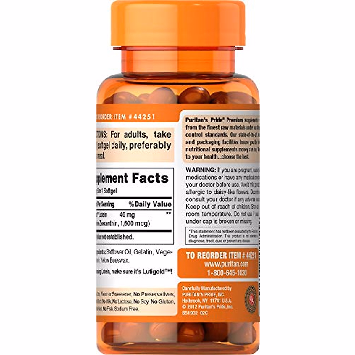 Puritan's Pride Lutein 40 mg with Zeaxanthin-60 Softgels 2 Pack