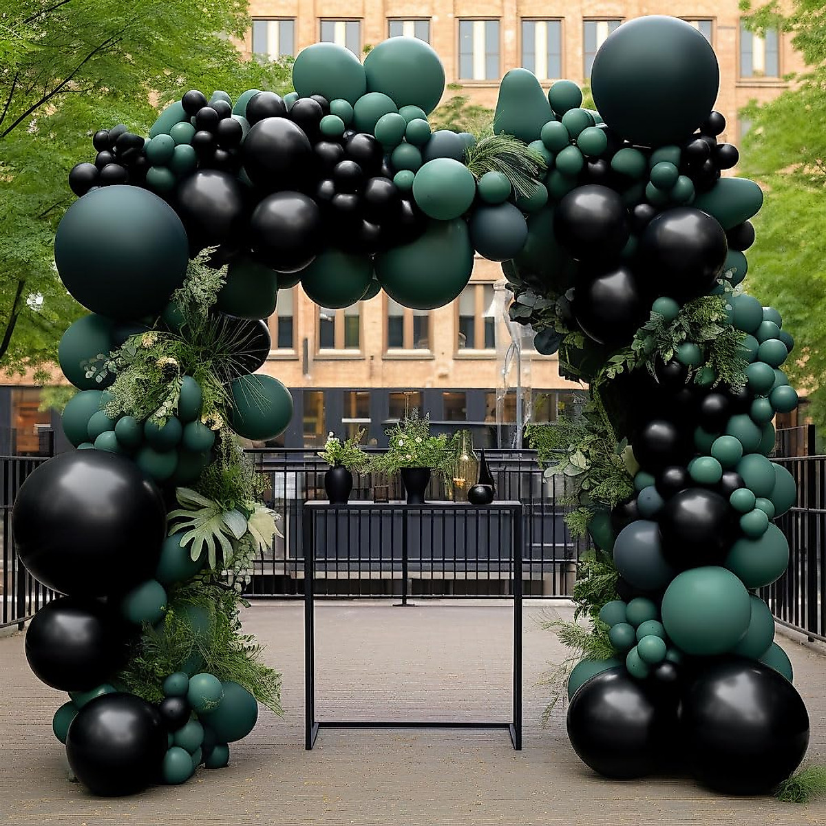 Dark Green Black Balloon Garland Double Stuffed Balloons Different Sizes Latex Emerald Green Black Balloon Hunter Green Black Balloon Arch Kit for Birthday Baby Shower Christmas Safari Party decoratio