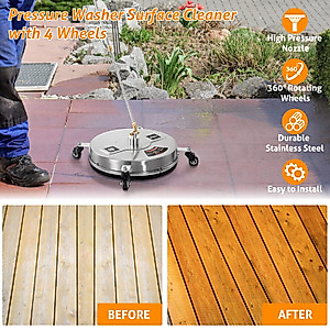 WICHEMI 1800W Multipurpose High-Temp Floor Steam Mop Steam Cleaning Machine + 18" Pressure Washer Surface Cleaner with 4 Wheels for Driveway Sidewalk Patio Concrete Cleaning