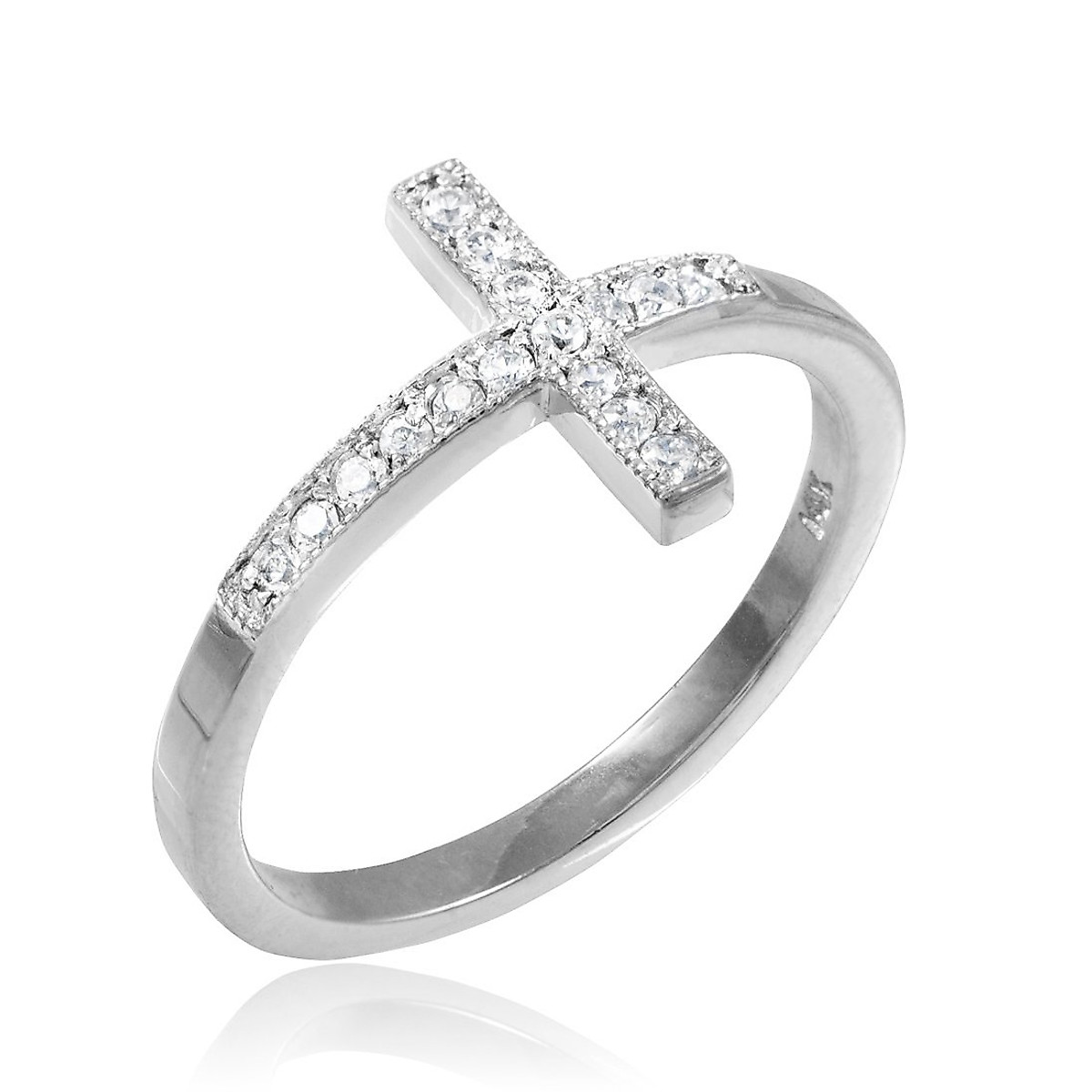 925 Sterling Silver Pave CZ Sideways Cross Ring (7.75)
