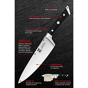 Zennish 8'' Chef Knife, Knife Chef Professional High Carbon German Steel Super Sharp Kitchen Knives With Ergonomic Handle, Premium Gift Box