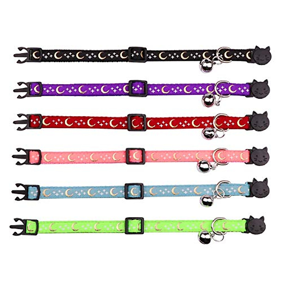6 PCS Breakaway Cat Collars with Bell Golden Moon Glowing Star in The Dark for Kitten