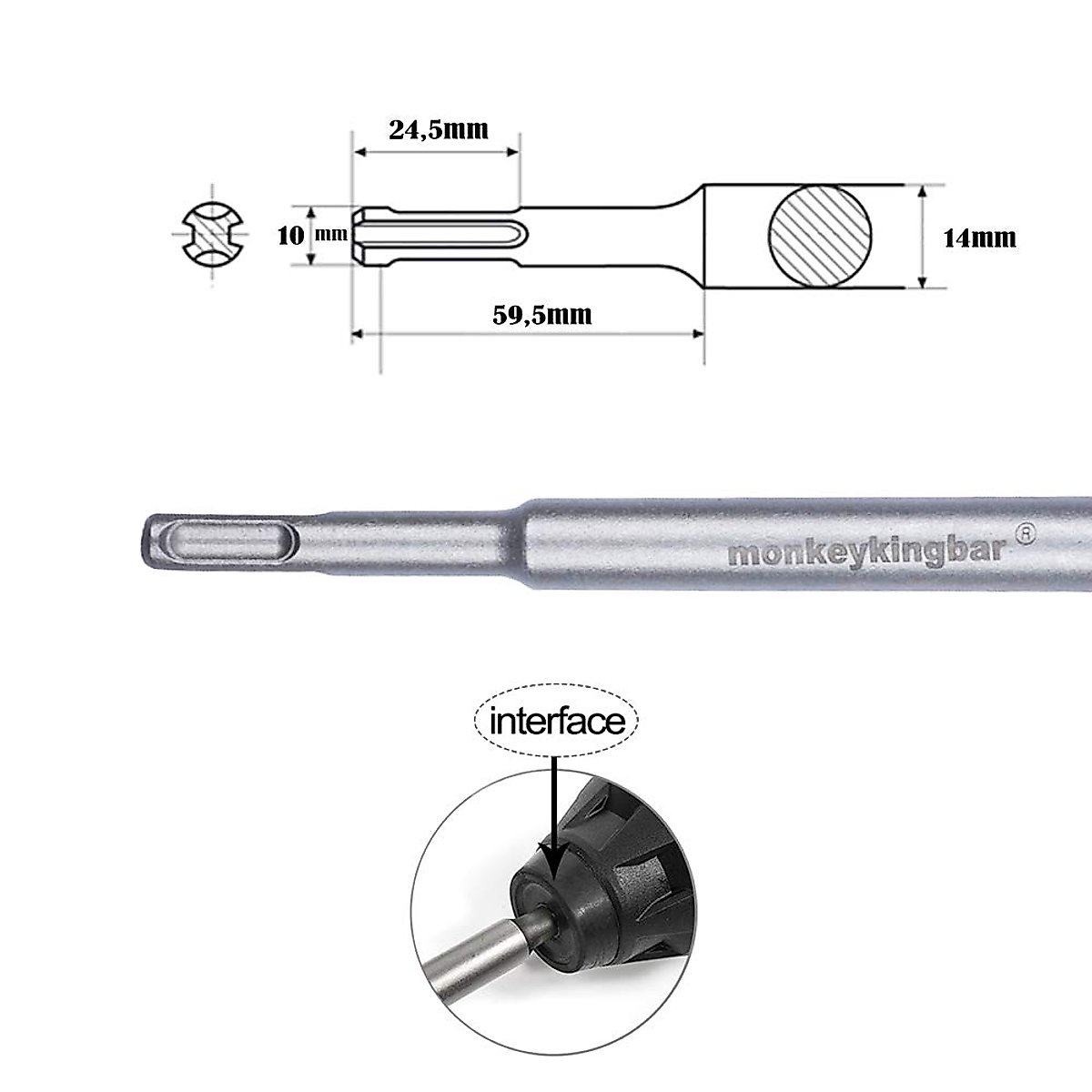 Monkey King Bar- SDS PLUS Bits 3-In Wide Cranked Angled Tile Removal Chisel&SDS Chisel Floor Scraper (10"x3")
