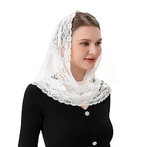 PAMOR Veils for Church Catholic Triangluar Scarf Embroidered Chapel Veil Head Covering Latin Mass Mantilla (White)