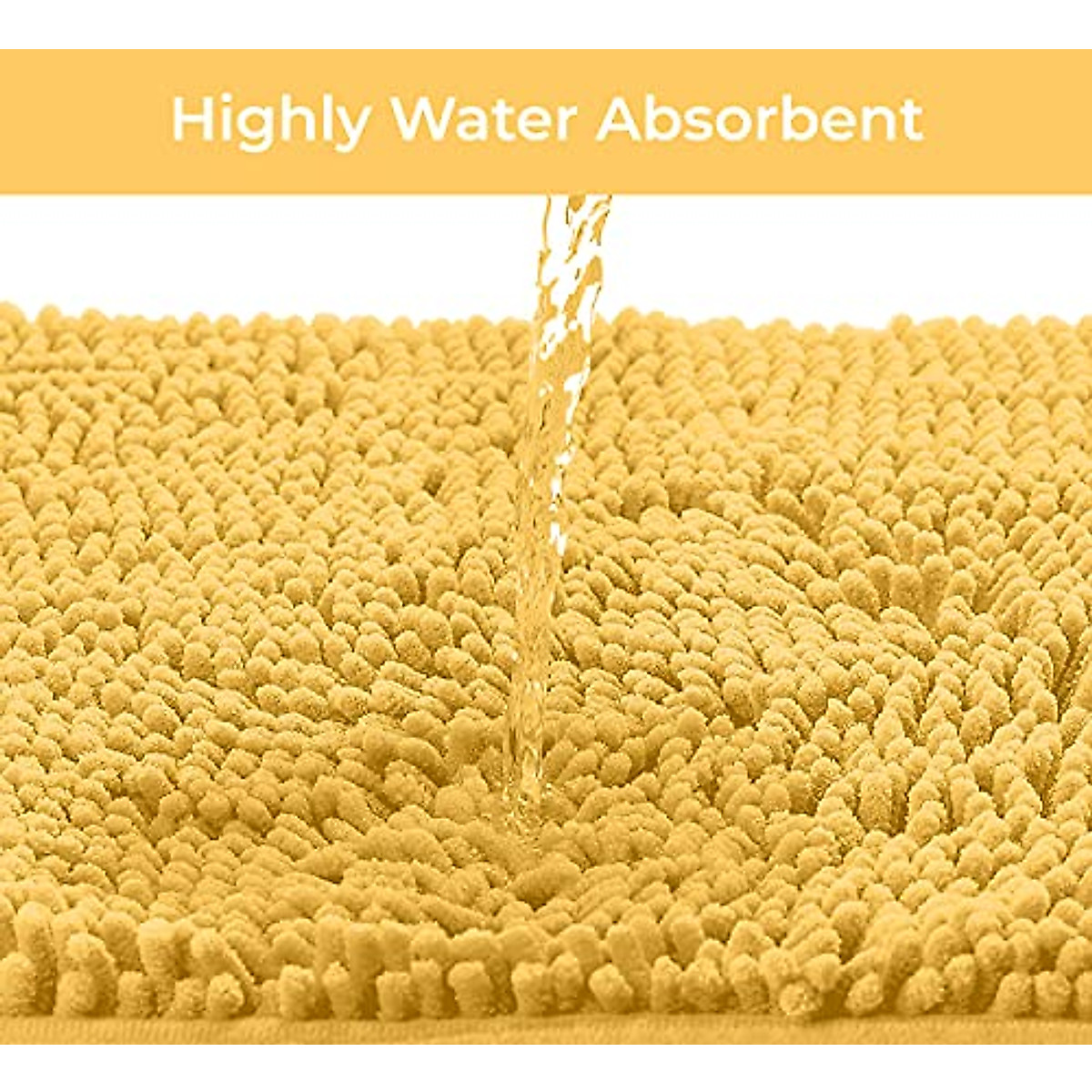 LuxUrux Yellow Bathroom Rug Set 2 Piece –Extra-Soft Bath mat Shower Bathroom Rugs,1'' Chenille Microfiber Material, Super Absorbent (30 X 20'' + 23 x 15'', Yellow)