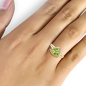 JEWELEXCESS 1.30 CTW Peridot & Accent White Diamonds Ring in 14K Gold Over Silver
