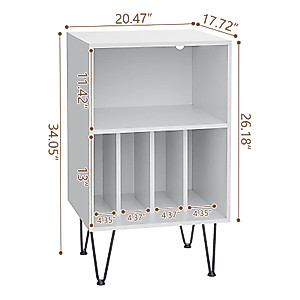 HOMMPA Record Player Stand with LED Lights White Record Storage Stand Vinyl Record Storage Cabinet with Metal Hairpin Legs Turntable Stand Table Holds Up to 150 Albums for Living Room Bedroom White