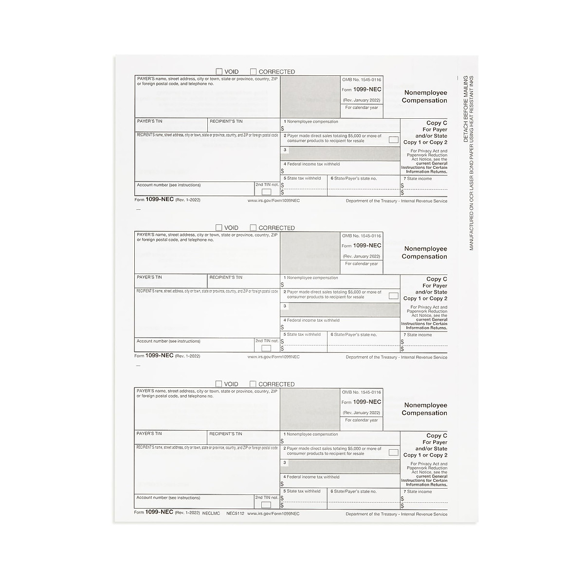 Blue Summit Supplies 1099 NEC Tax Forms 2023 with 25 Self Seal Envelopes, 25 4 Part Tax Forms Kit, Compatible with QuickBooks and Accounting Software