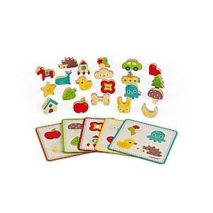 Janod Memory Touch Recognition Game - 21 Wooden Pieces - Ages 3+ - J05318