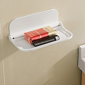 JAGTRADE Hanging Bathroom Wall Floating Rack Phone Holder Shelf for Dorm Wall Decoration Plastic Foldable Adhesive Organizer, 17x11x1cm, White