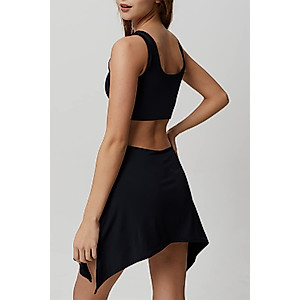 QINSEN Women's Two Pieces Active Dress Sports Bra Tank Top Built in Shorts Mini Skirt Tennis Dresses Black XL