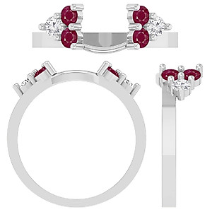 Dazzlingrock Collection 6 Stone Round Ruby and White Diamond Wrap Guard Enhancer Ring for Women in 925 Sterling Silver, Size 7.5