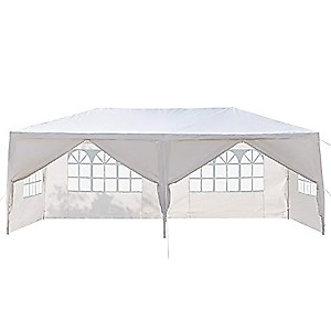 Boylymia 10' x 20'Outdoor White Waterproof Gazebo Canopy Tent with 4 Removable Sidewalls and Windows Heavy Duty Tent for Party Wedding Events Beach BBQ