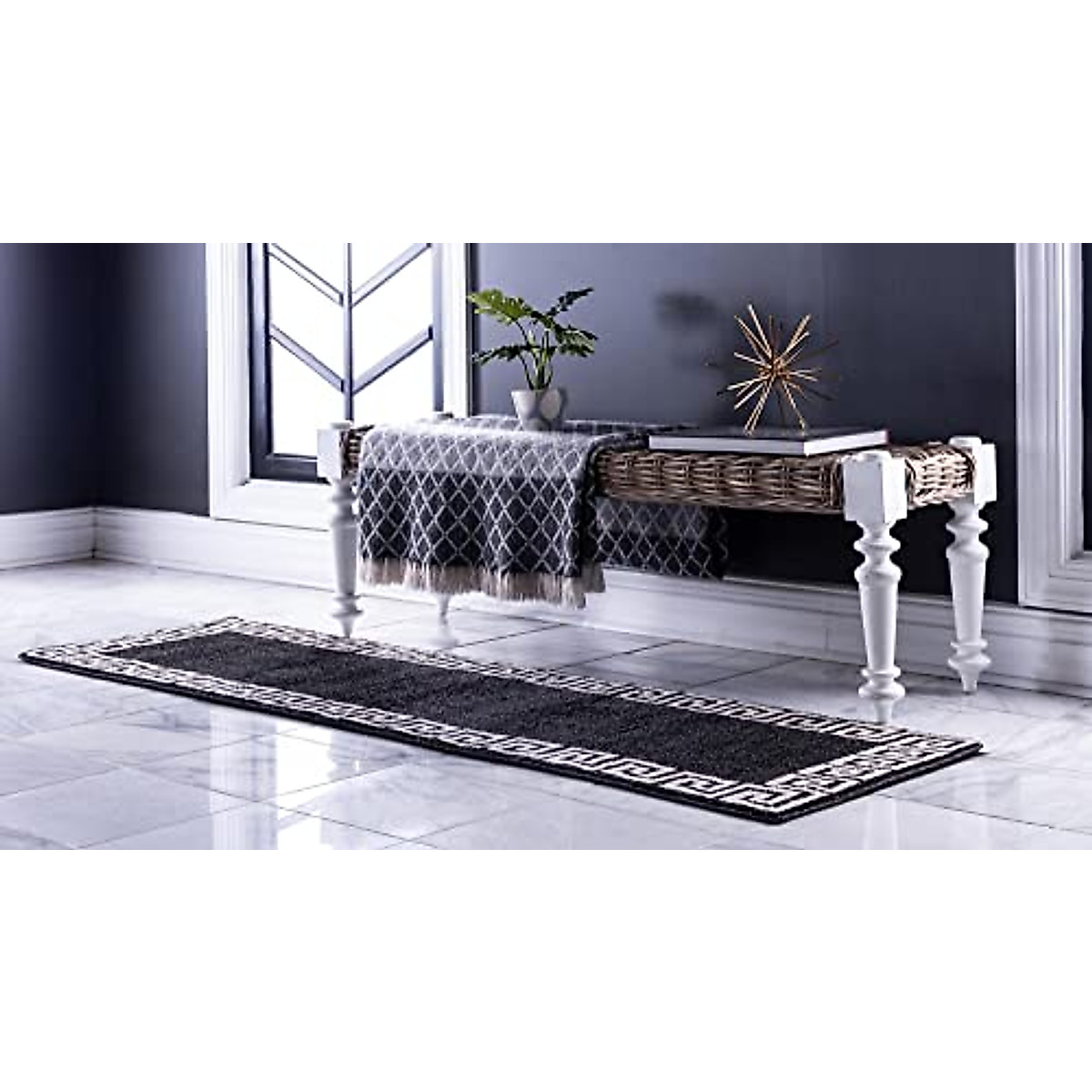Unique Loom Athens Collection Classic Geometric Modern Border Design Area Rug, 2 ft x 6 ft, Charcoal/Beige