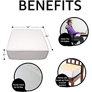 Comfort Finds Rise with Ease Seat Cushion - Thick Firm Chair Cushion Booster - Extra Thick Foam Pad for Home, Patio, Office and Car Seats - Extra Supportive Lift - 14 X 14 X 5 (Sherpa Cream) …