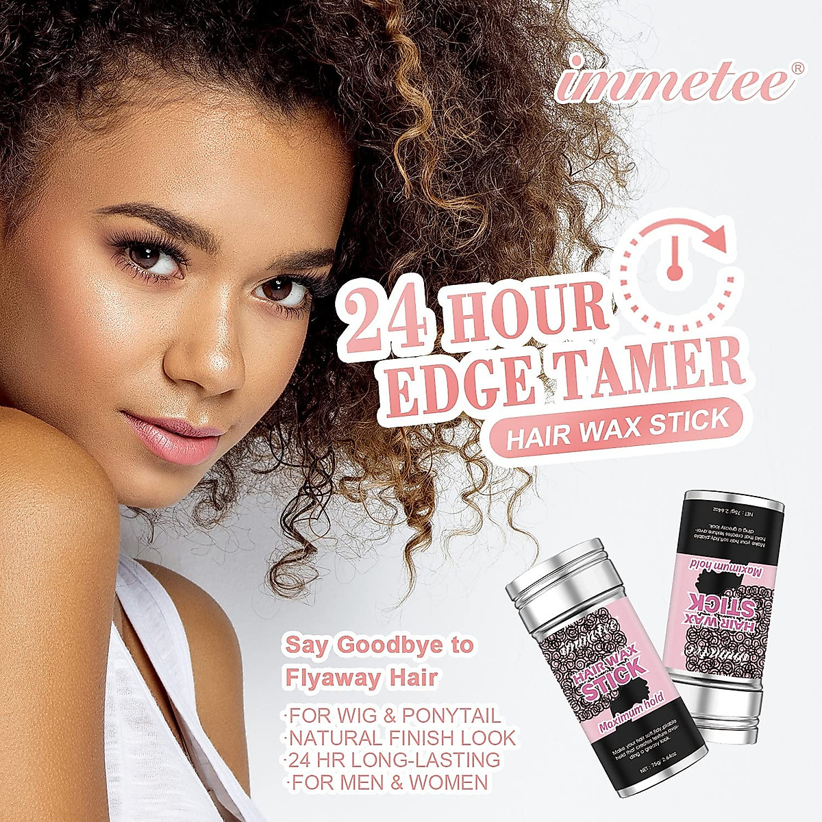 immetee Hair Wax Stick, Wax Stick for Hair & Hair Wax Stick for Flyaways, Edge Control Slick Stick, Hair Wax Stick for Wigs Men ＆ Women-75g