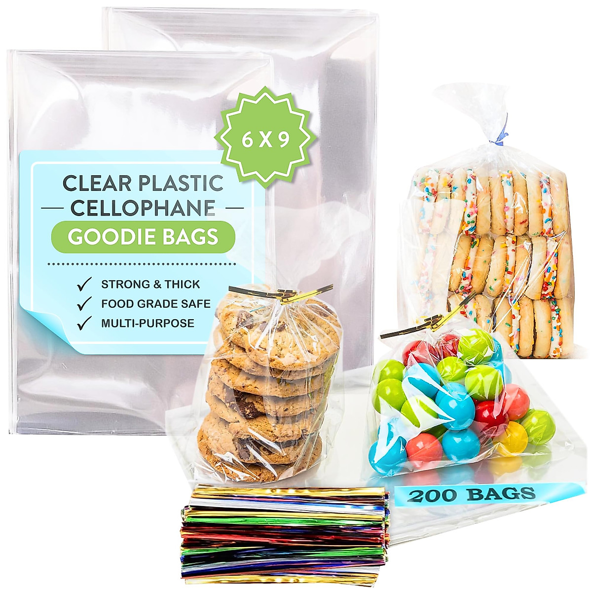 200 Pcs 6x9 Clear Flat Cello/Cellophane Treat Bags for Gift Wrapping, Thick OPP Plastic Bags for Wedding Cookie Birthday Cake Pops Gift Candy Buffet Supplies