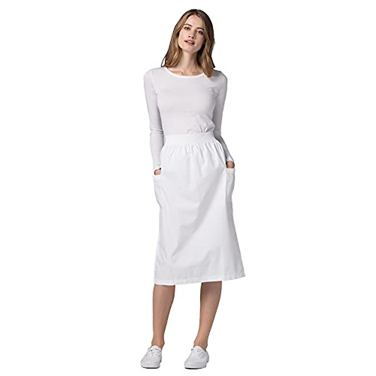 Adar Universal Scrub Skirts for Women - A-Line Cargo Pocket Scrub Skirt - 703 - White - L
