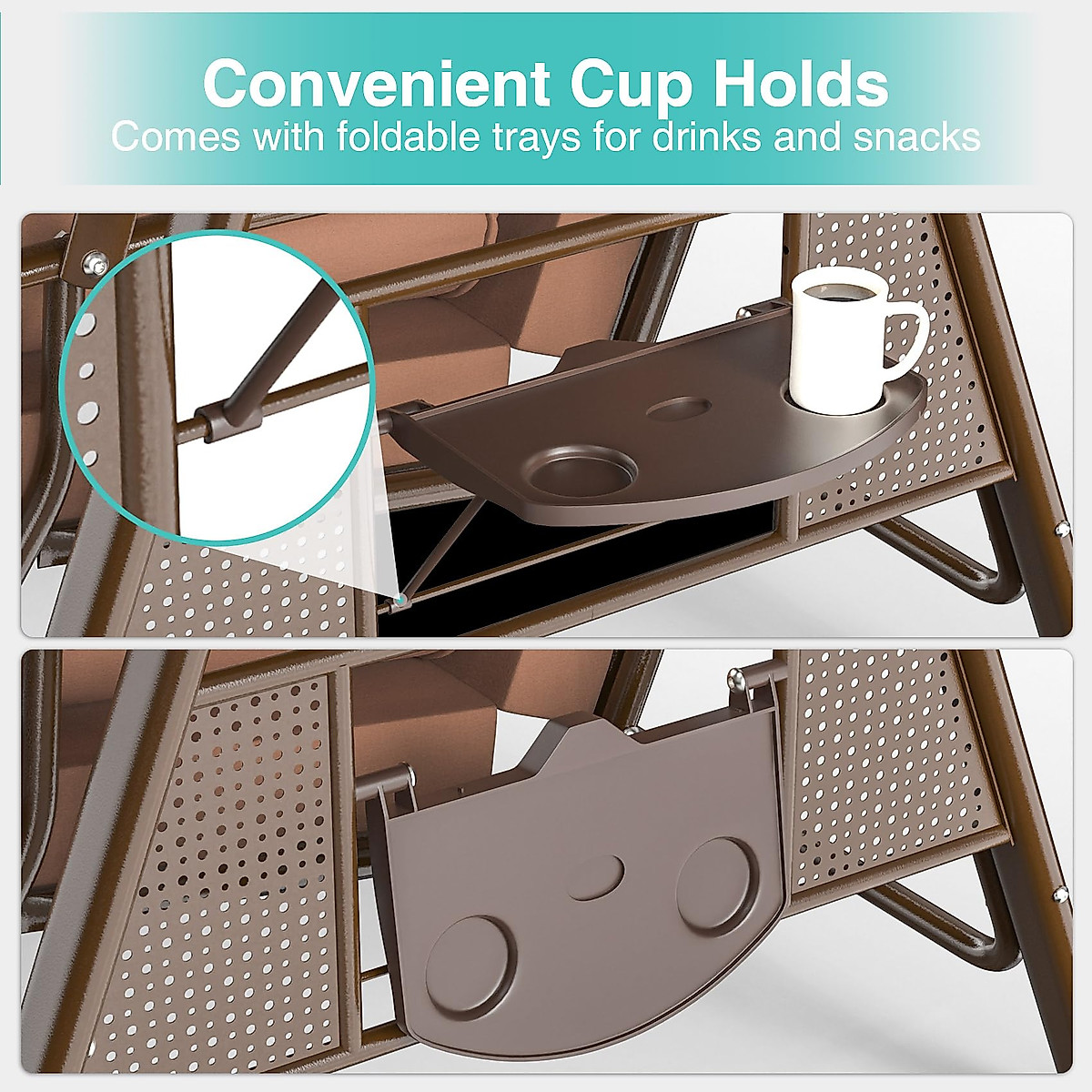 ZENPETIO 3-Seat Outdoor Patio Swing, Adjustable Canopy Porch Swings, Deluxe Outdoor Swing with Weather Resistant Steel Frame, Thickened Cushions, Pillows & Cup Holders for Backyard, Porch, Garden