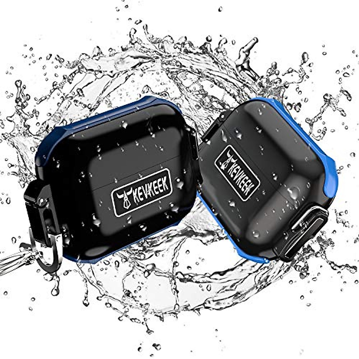 Waterproof Airpod Pro Case,Waterproof Up to 3 Feet,PC+TPU Material,Compatible Wireless Charging for Airpods Pro Case,Case Waterproof with Keychain(Opacity Black&Blue)