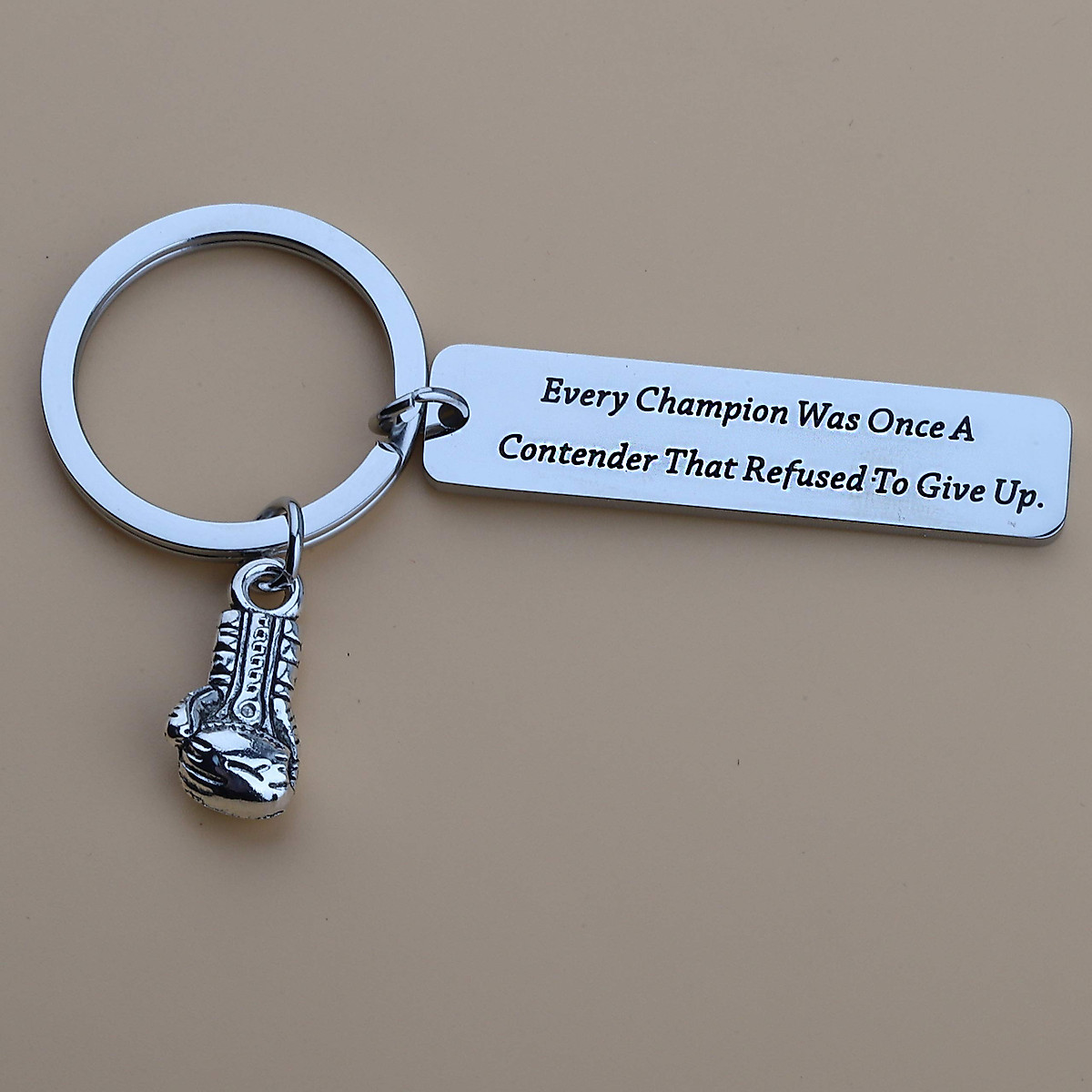 BEKECH Boxing Keychain Every Champion was Once A Contender That Refused to Give Up Boxing Gloves Keychain Fitness Jewelry Gift for Boxing Lovers Althetes(silver)
