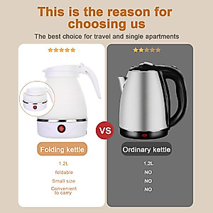 1.2 Liter -White Travel Collapsible Electric Kettle Boils Water Fast, Small Size, Large Capacity, Easy to Fold and Store, Food Grade Silicone Small Tea Kettle