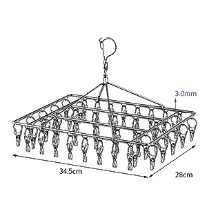 JPORSHU Sock Folding Stainless Steel Sock Drying Rack with 46 Clips,Metal Sock Hangers with Clips，360 DegreesSwivel Hook Wind-Proof Clothes Hanger Rack,for Sock, Bras, Underwear, Laundry Accessories