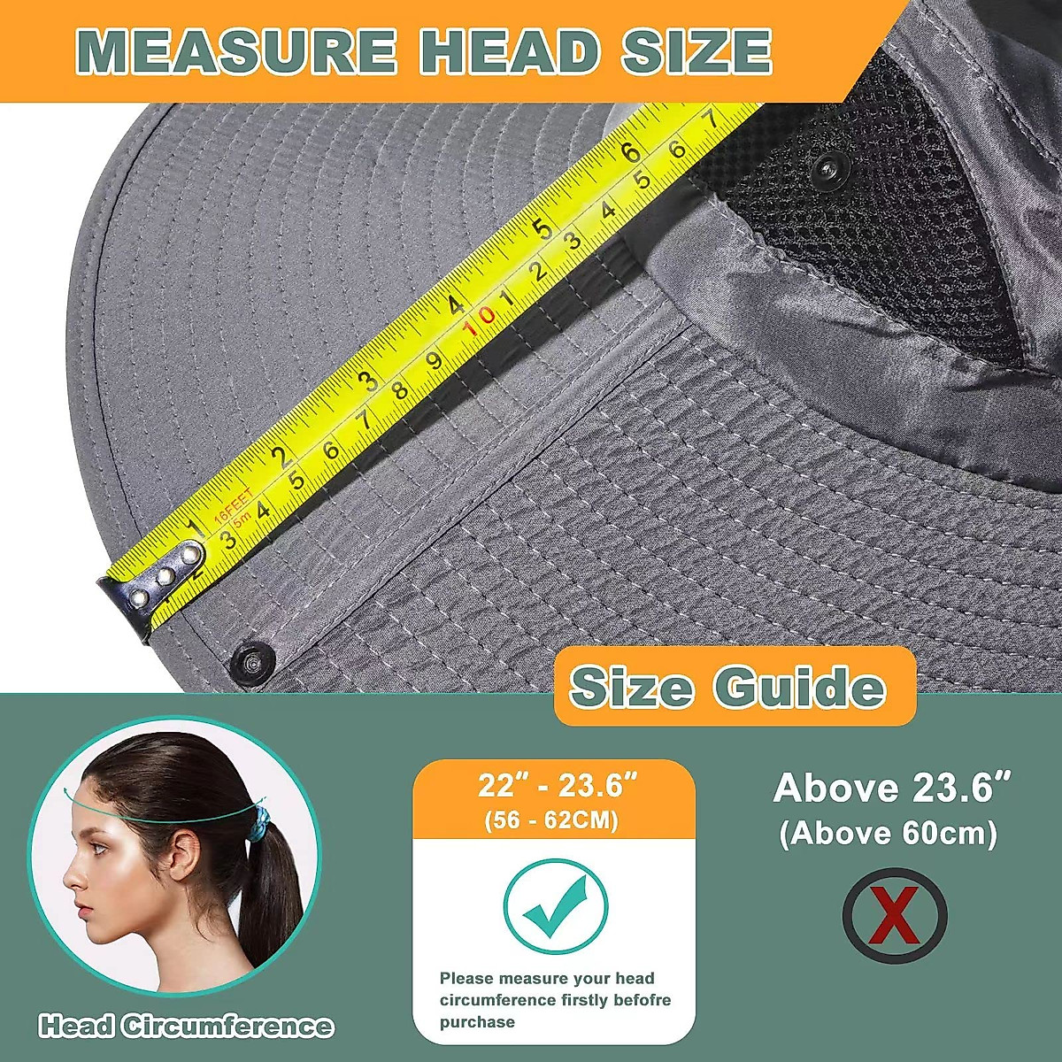 Herolland Super Wide Brim Fishing Hat for Men and Women,UPF50+ Waterproof Bucket Hat for Fishing, Hiking, Camping Deep Grey