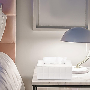 Sumnacon Rectangular Leather Tissue Box Cover - Stylish Tissue Box Holder with Magnetic Bottom, Decorative PU Tissue Box for Vanity Dresser Night Stand Table Countertop Home Office Car,Grid White