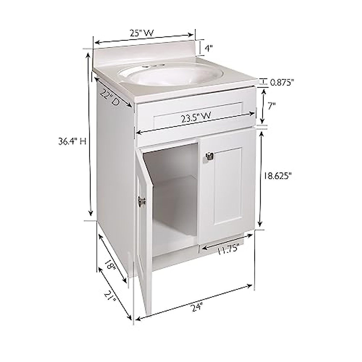 Design House 584870 Bath Shaker 2-Door Bathroom Vanity with Cultured Marble White Top, 4-Inch Centerset, 2 Piece