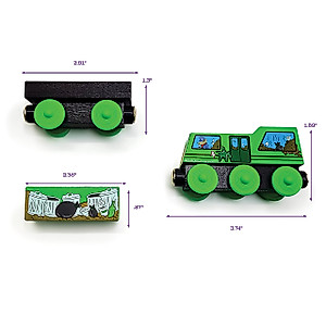 Wooden Garbage Truck Toy - Trashy Terry - Zany Trains Series 1 - Wooden Train Set with Cargo - Compatible with All Wooden Train Sets - Wooden Toddler Recycling Vehicle - Gross Trash Train