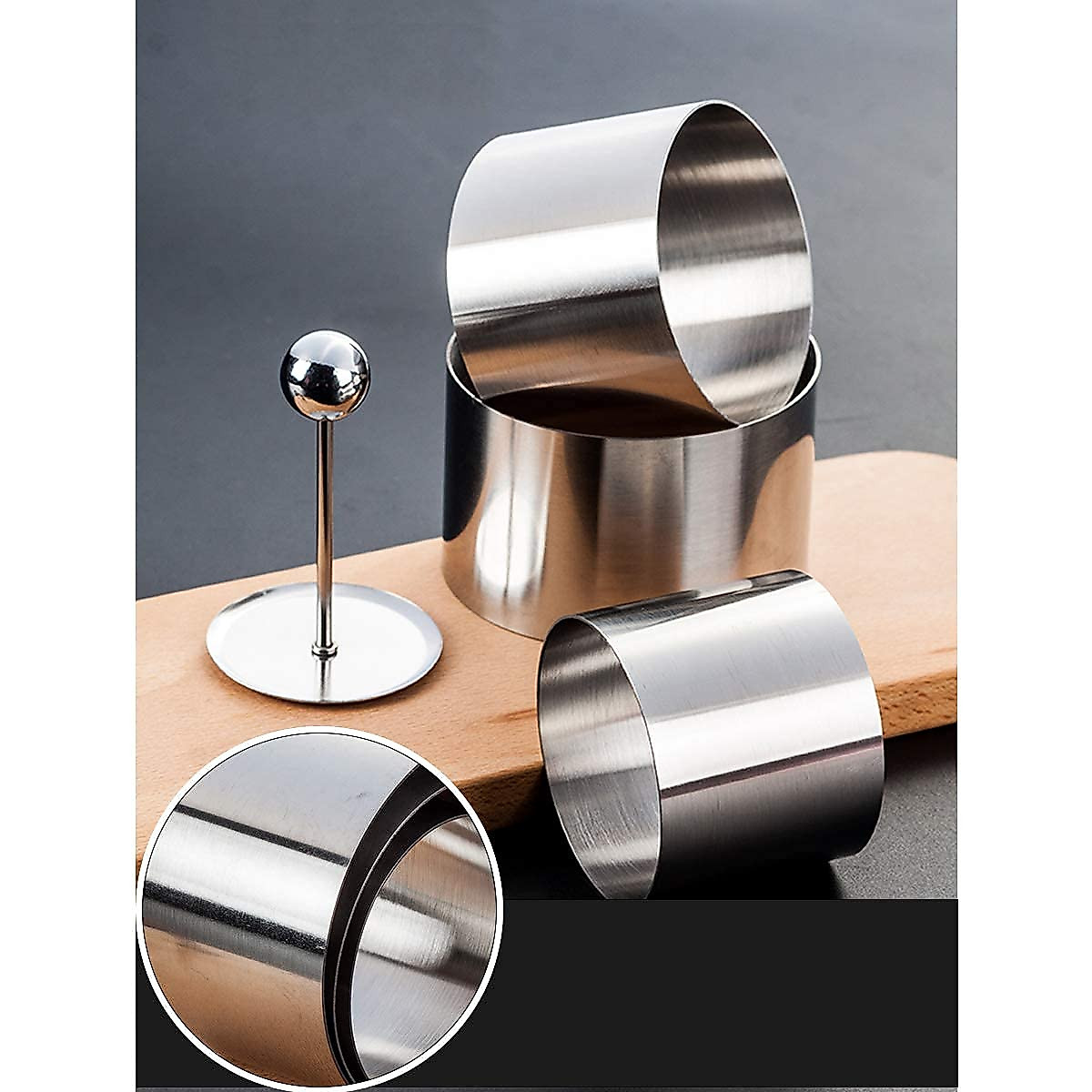 Kofebe Set of 3 - Round Stainless Steel Cake Rings, Mousse Cake Ring Mold with Press Set