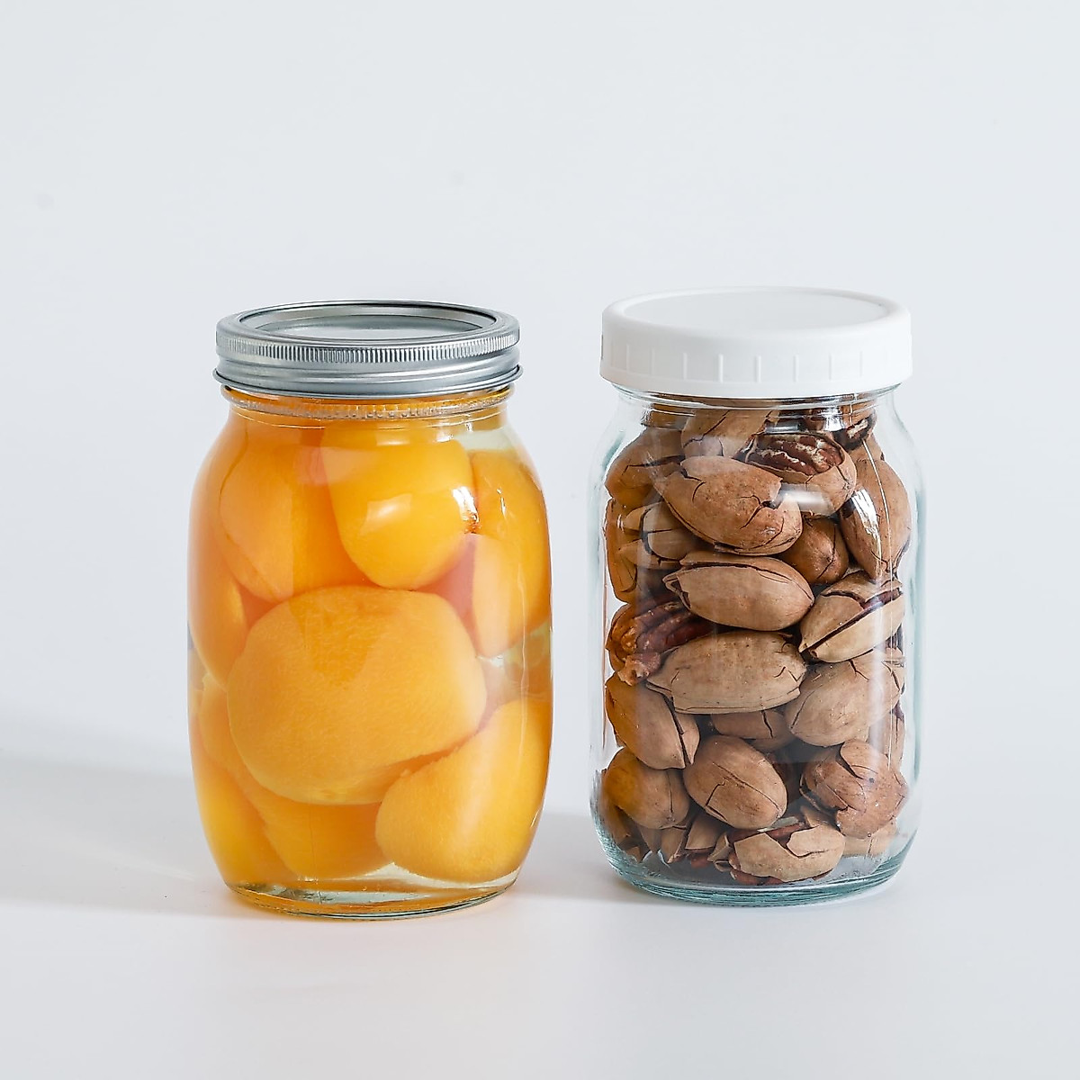 Jumterlee 6 Pack 32 oz Glass Mason Jars, Wide Mouth Mason Jars with Lids and Bands and 6 White Plastic Mason Jar Lids, Clear Glass Mason Jars