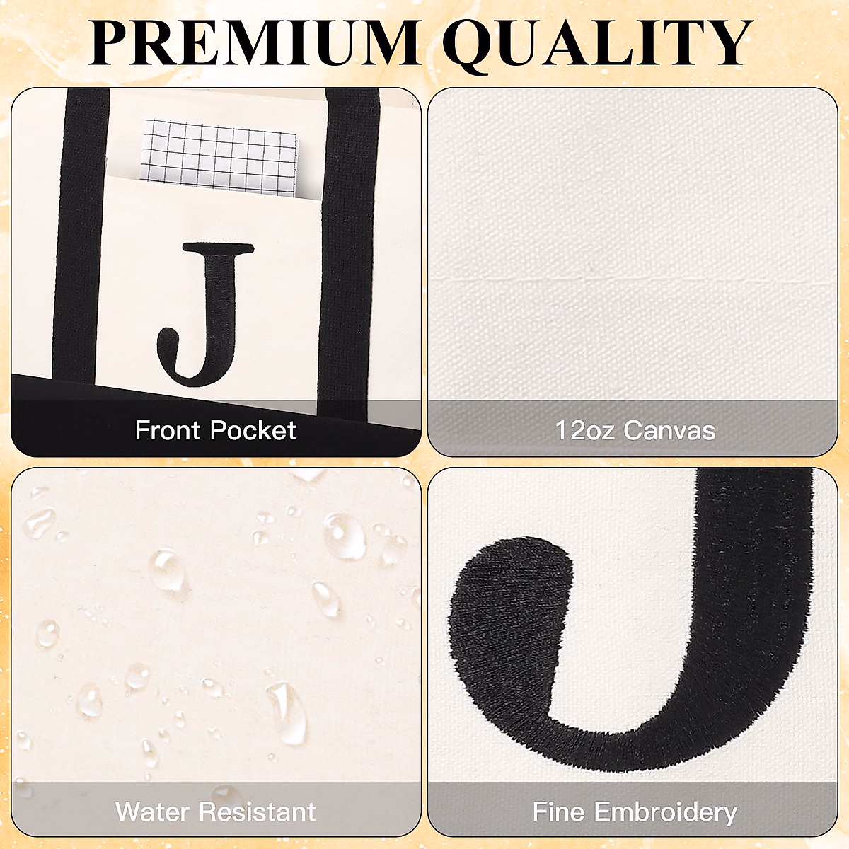 BALEINE Personalized Initial Canvas Tote Bag, ECO Friendly Multipurpose Bags for Women, Gift Bag, Beach Bag (Em)