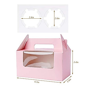 EUSOAR Cupcake Containers with Holders, 50pcs 6.3" x 3.5" x 3.0" Cupcake Carrier with Window Insert and Handle, Bakery Wrapping Party Favor Packing Togo Take-Out Cupcake Muffin Carry Boxes Container